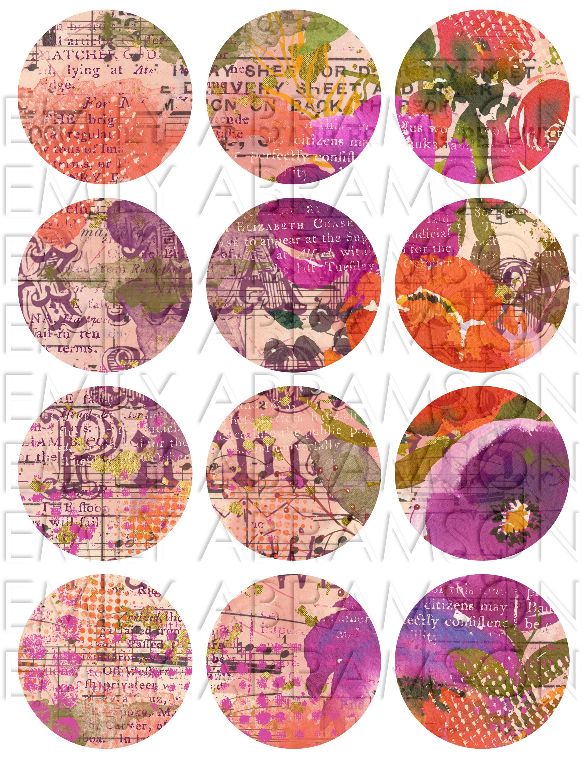 Painted Printable Circle Stickers Collage Sheet No. 8 for Junk ...