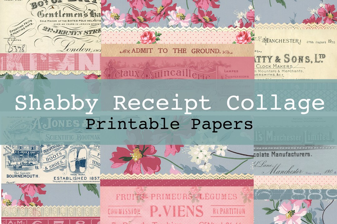 Shabby Receipt Collage Printable Digital Background and Journal Papers ...