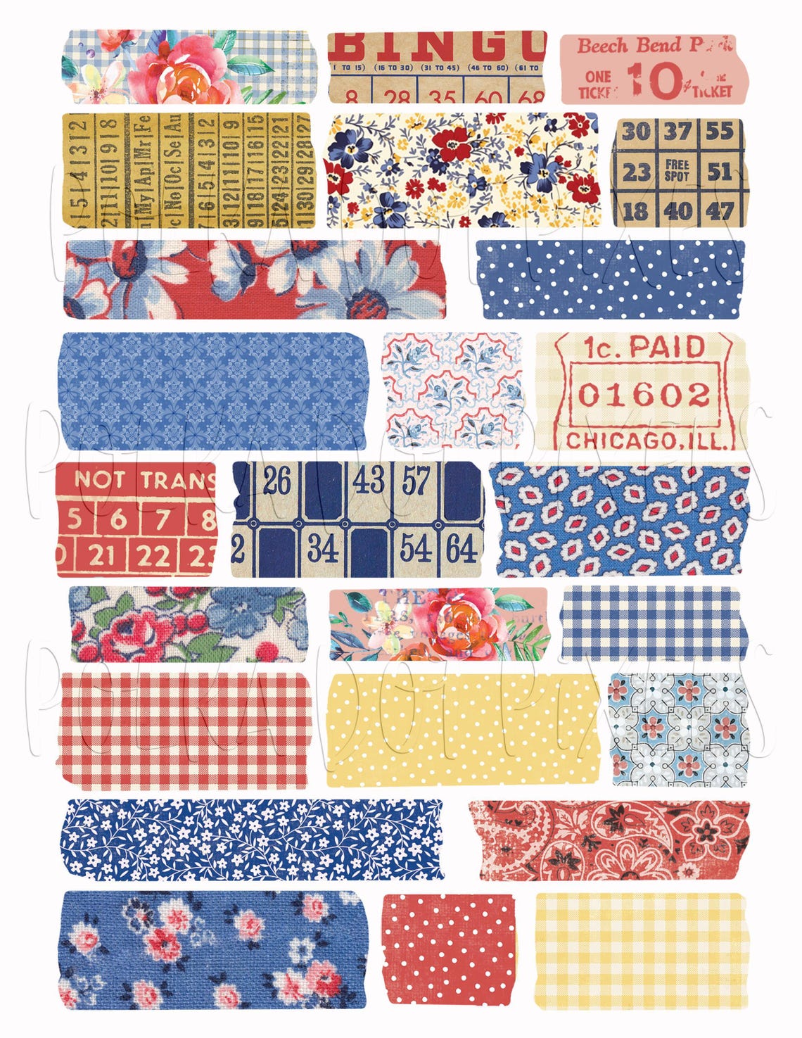 Linen Market Printable Washi Tape Stickers Fussy Cuts Collage Sheet for ...