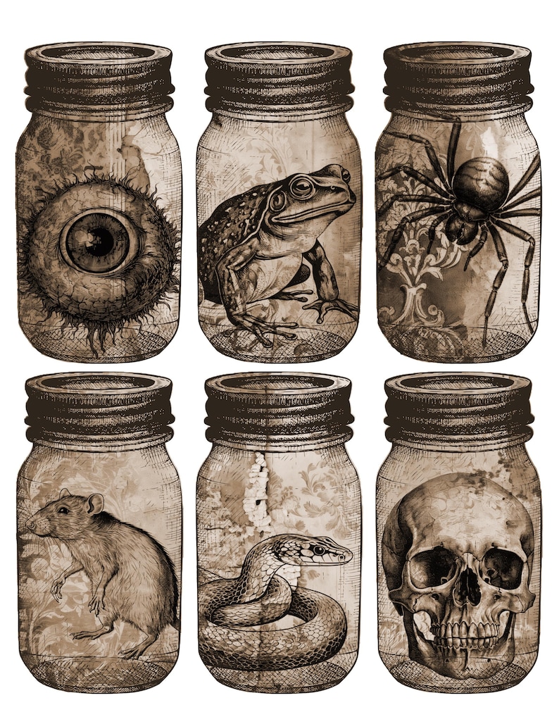 Scary Halloween Mason Jars Collage Sheet for Junk Journals and Fussy ...
