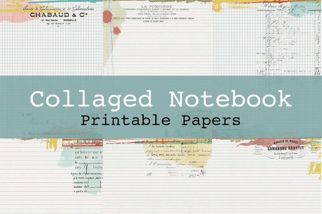 Collaged Notebook Printable Digital Background and Journal Papers Junk ...