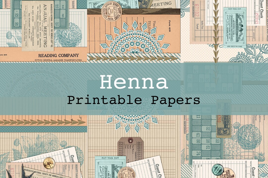 Henna Collage Printable Digital Background and Journal Papers Junk ...