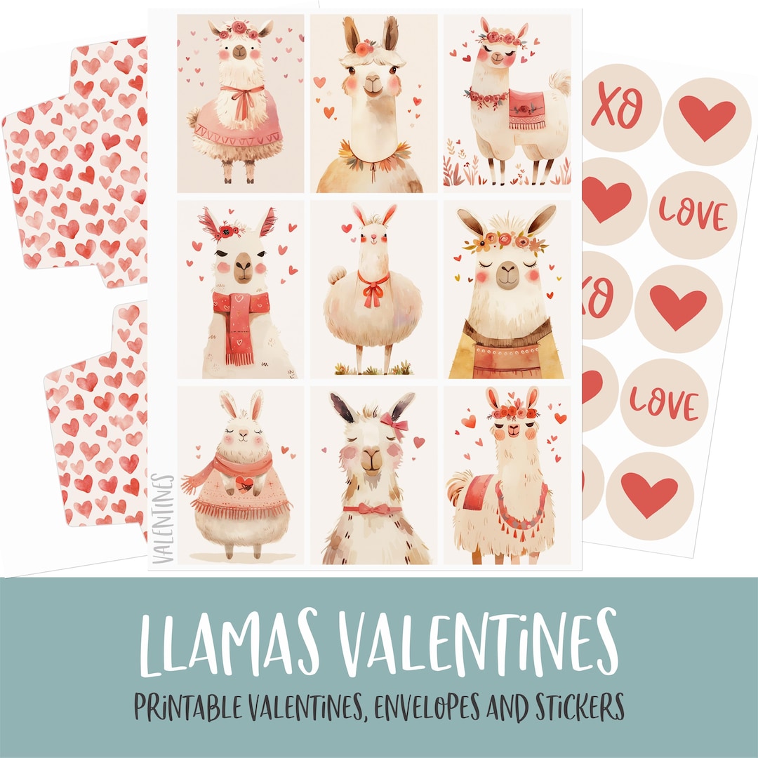 Llamas Printable Valentines, Envelopes and Stickers - Etsy