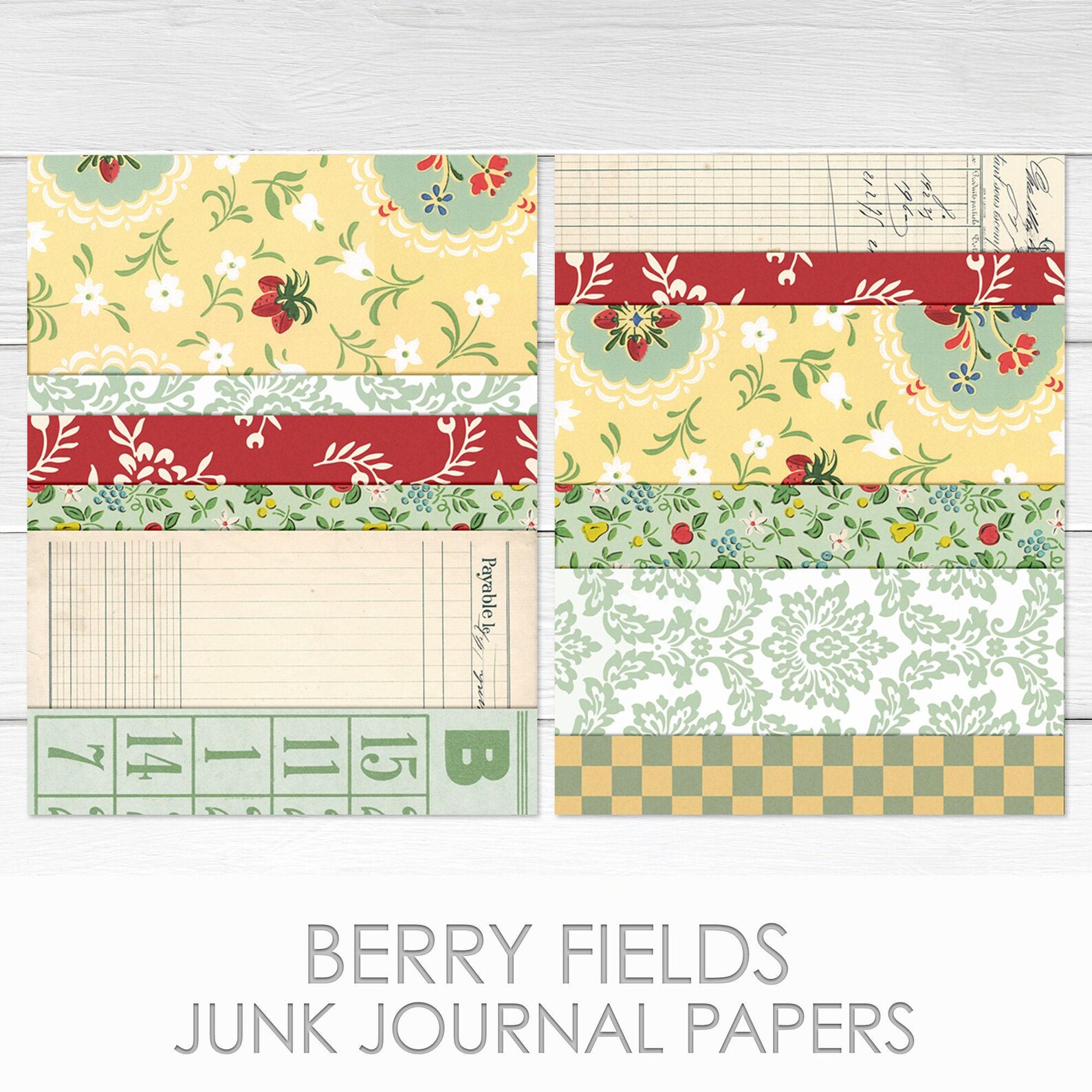 Berry Fields Printable Digital Background and Journal Papers Junk ...