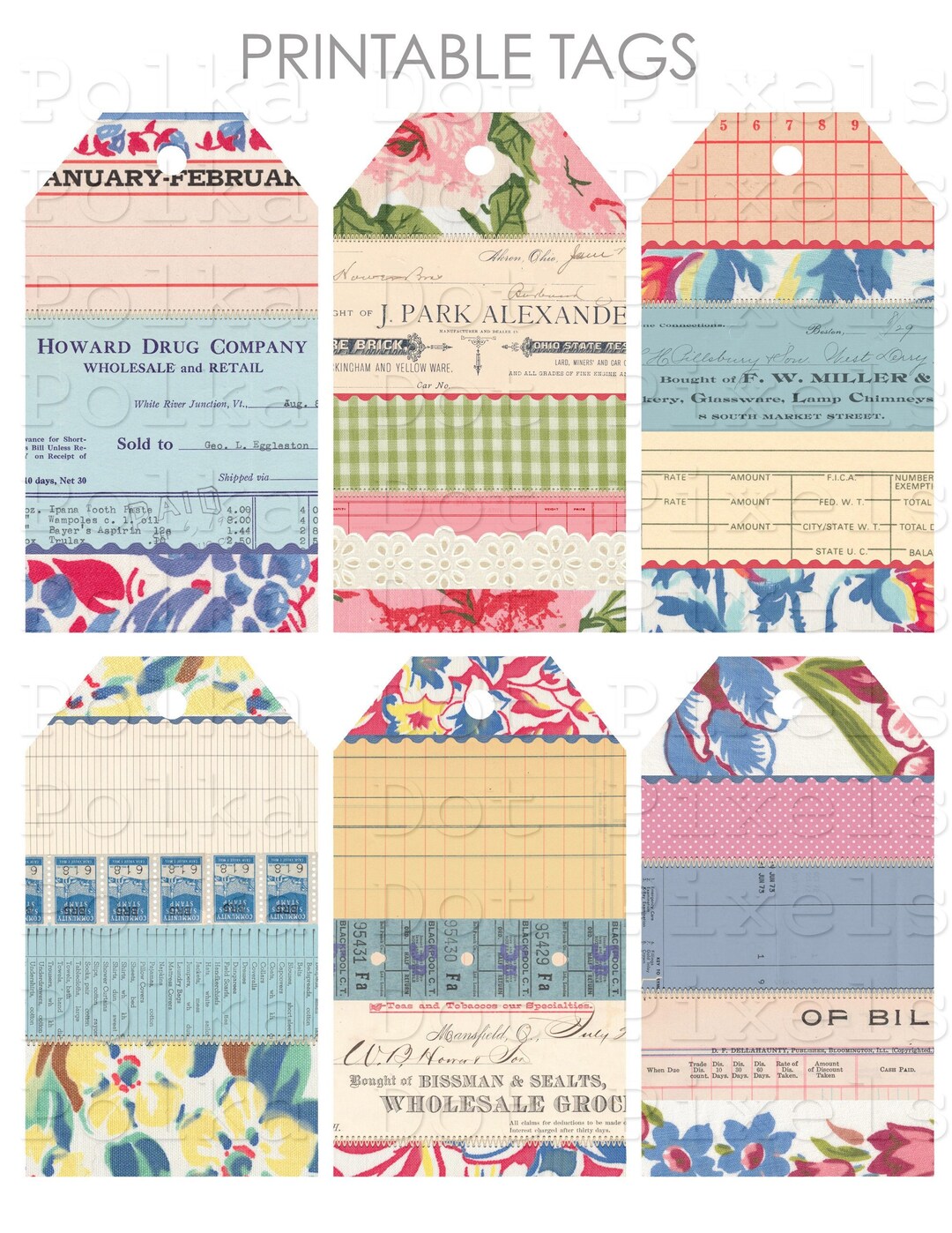 Old Linens 3 Collaged Journaling Tags Collage Sheet No. 3 for Junk ...