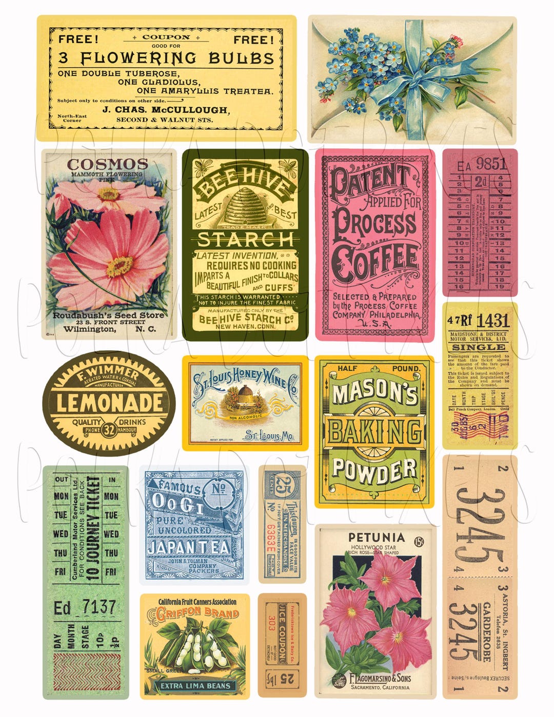 Spring Garden Printable Ephemera Stickers Fussy Cuts Collage Sheet for ...