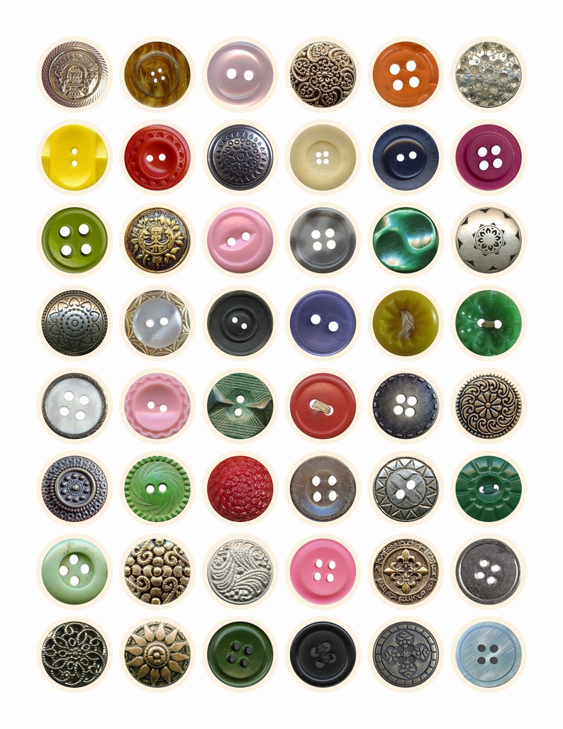 Buttons 1 Printable Circle Stickers Collage Sheet for Junk Journaling ...