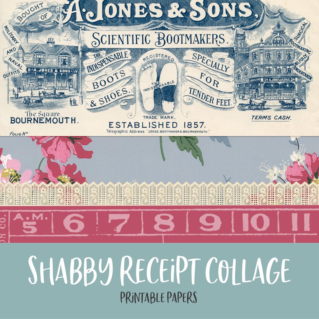 Shabby Receipt Collage Printable Digital Background and Journal Papers ...