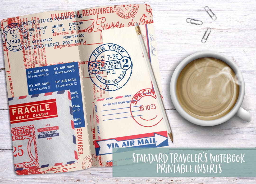 Postal Digital Travelers Notebook Printable Inserts - Etsy