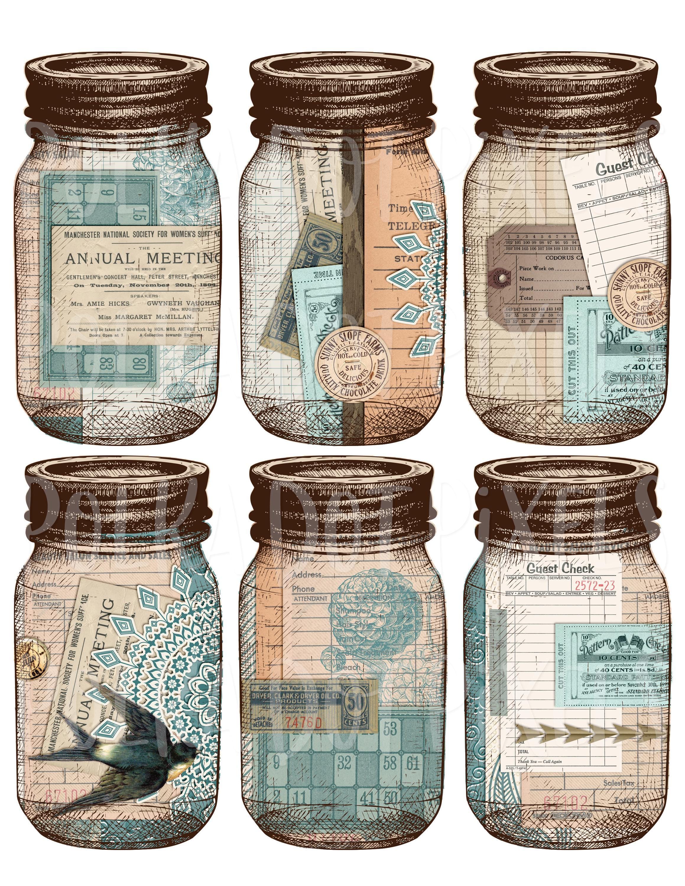 Henna Printable Mason Jars Collage Sheet for Junk Journals and Fussy ...