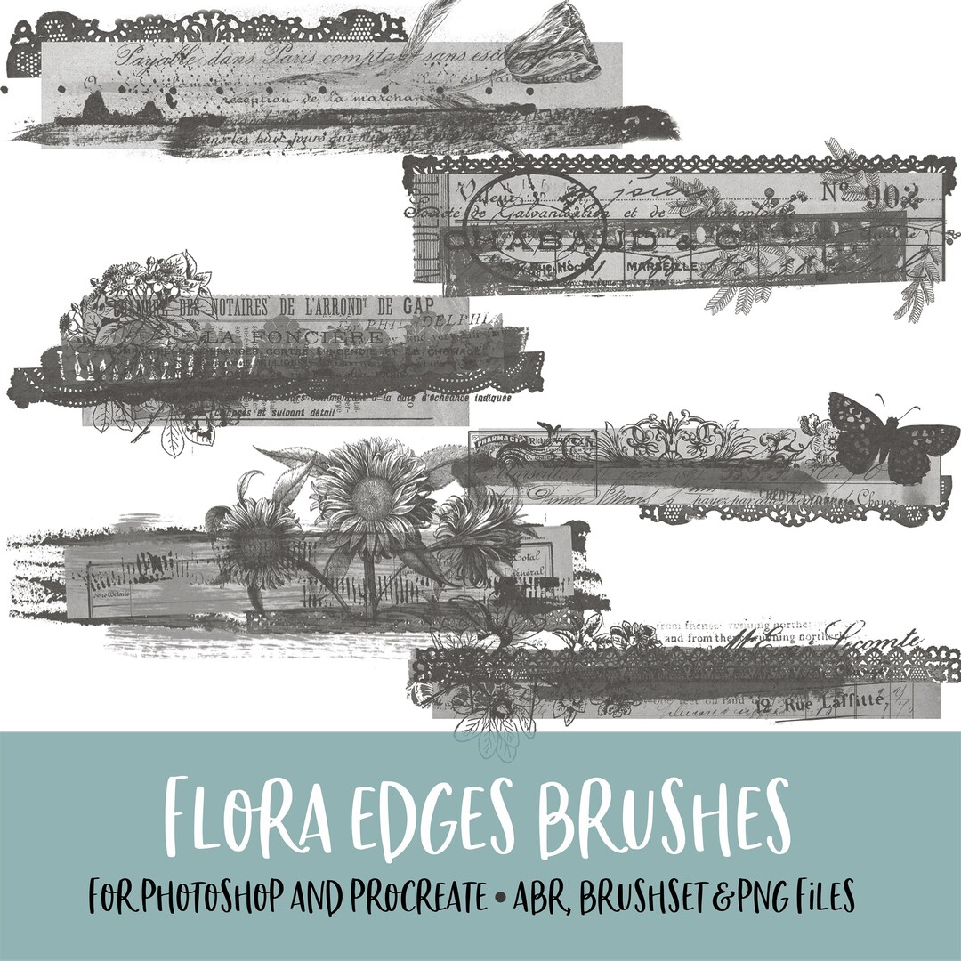 Flora Edges Brushes for Photoshop and Procreate With PNG Files for ...
