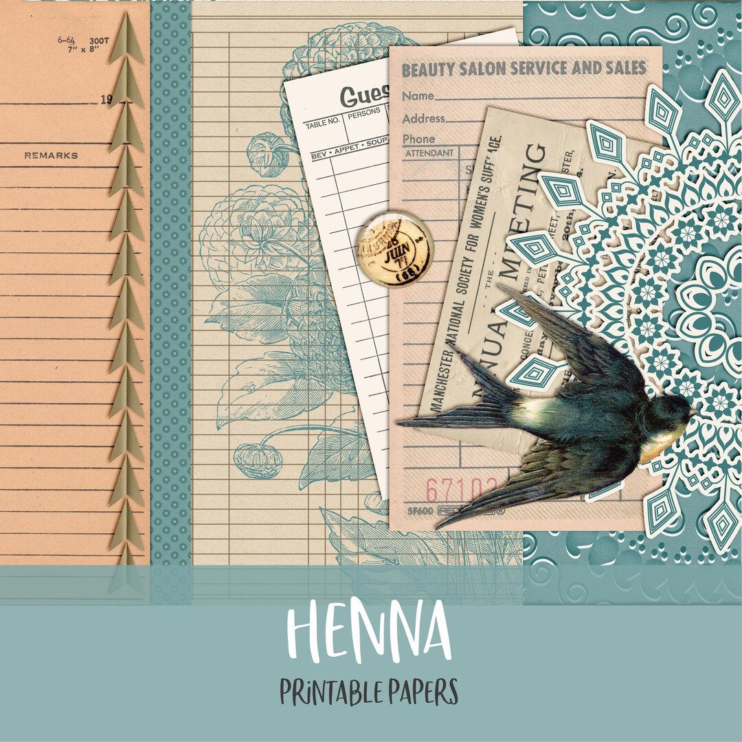 Henna Collage Printable Digital Background and Journal Papers Junk ...