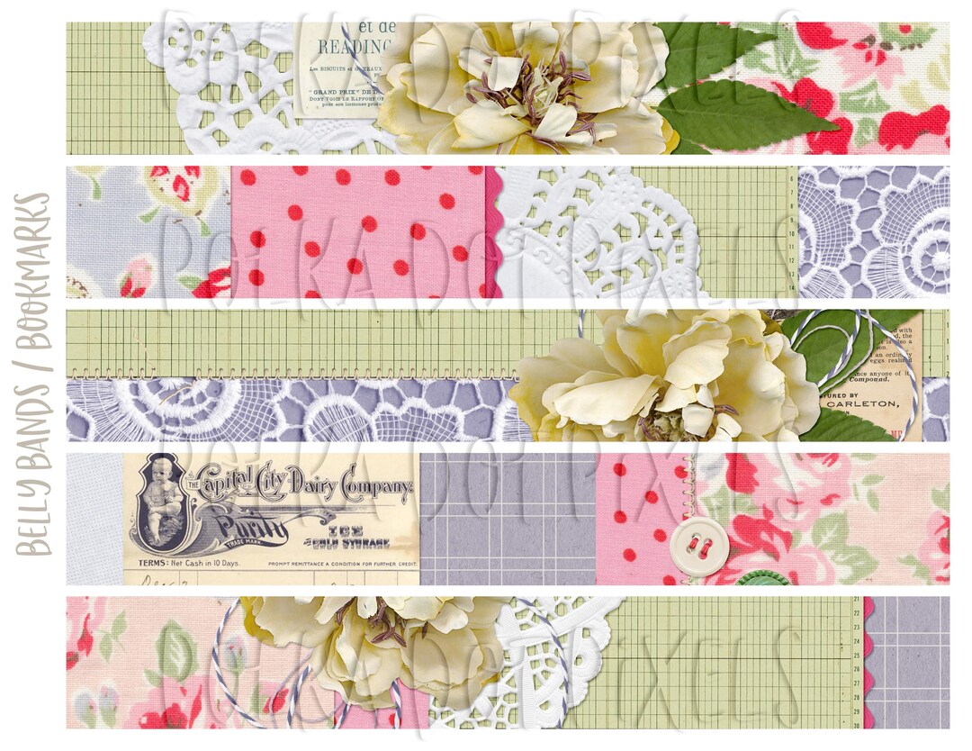 Rosetta Printable Collage Bookmark Belly Band Collage Sheet for Junk ...