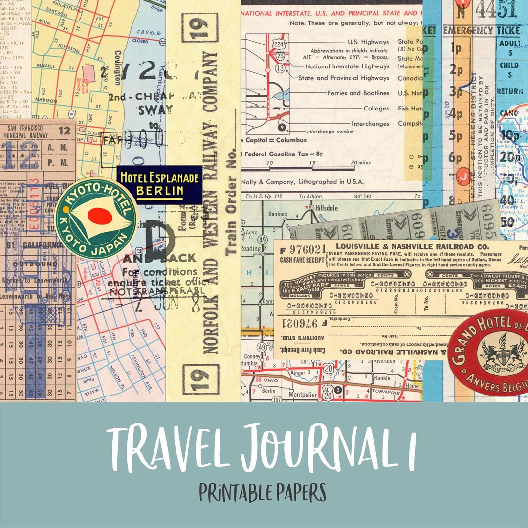 Travel Journal 1 Printable Digital Background and Journal Papers Junk ...