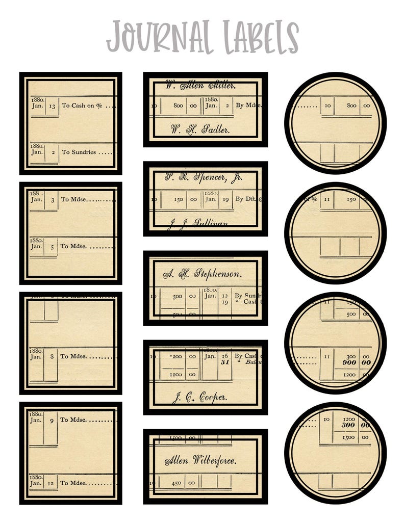 Ledger Journal Labels 8 Printable Labels Collage Sheet for Junk ...