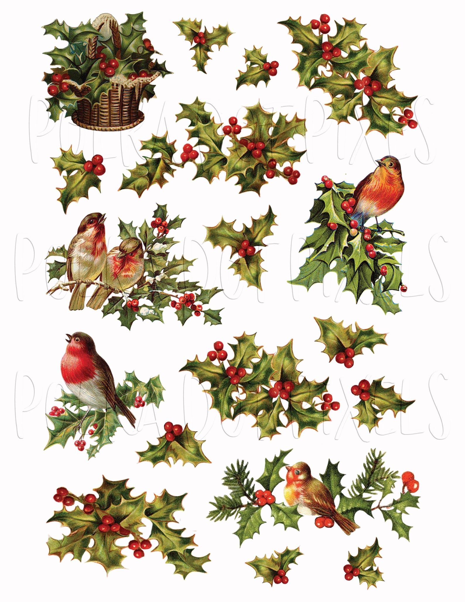 Dear Santa Printable Holly Stickers Fussy Cuts Collage Sheet for Junk ...