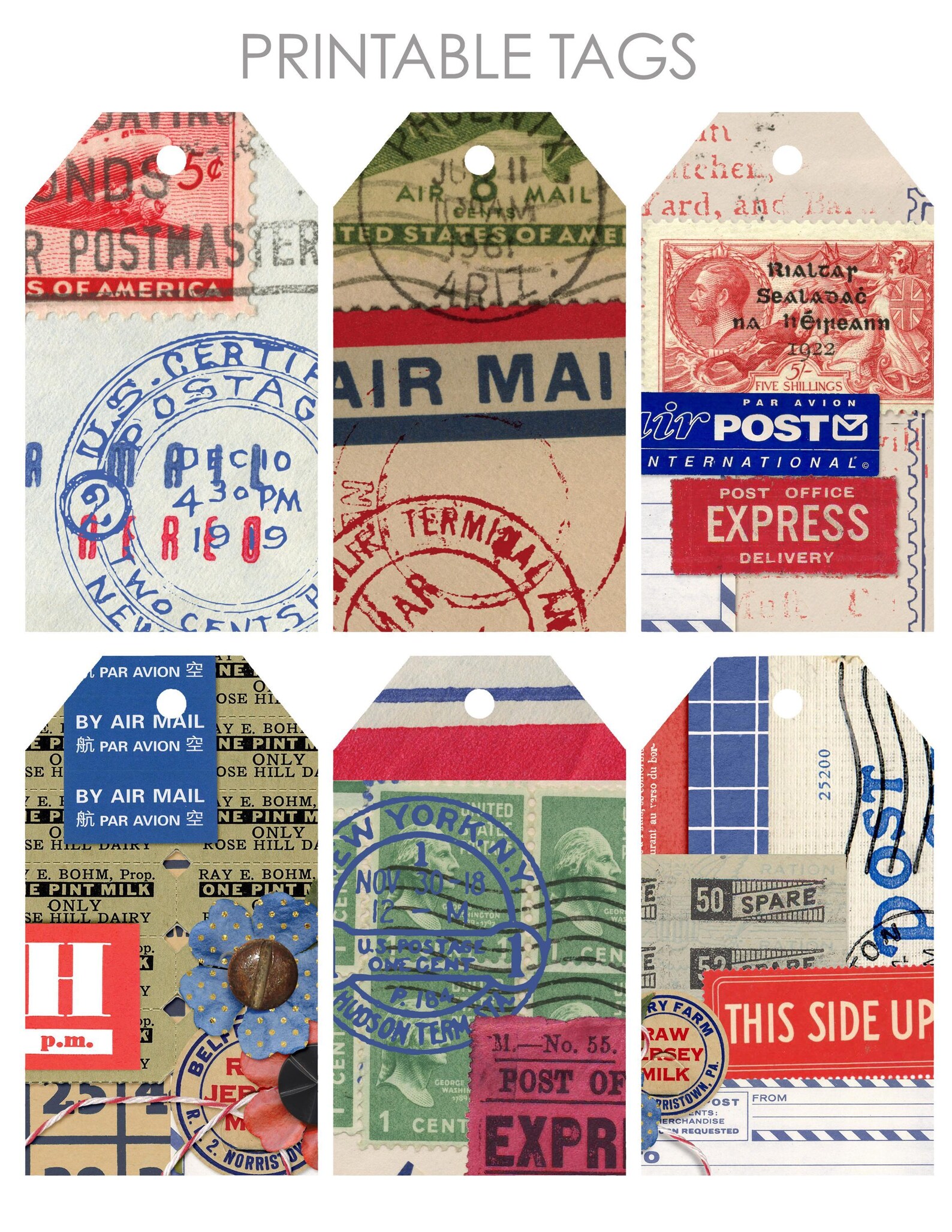 Postal Journaling Tags Collage Sheet for Junk Journals - Etsy