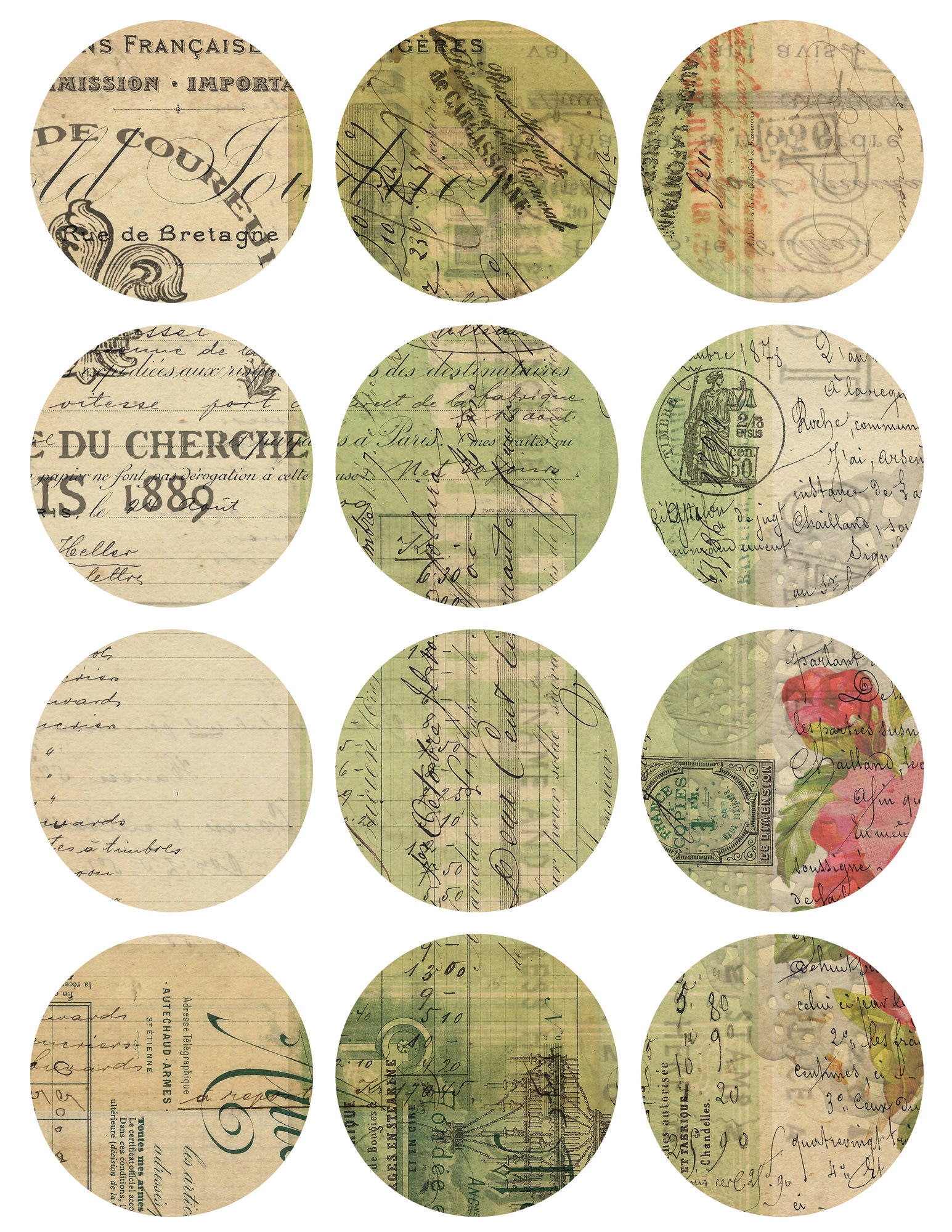 Printable Circle Stickers Collage Sheet No. 17 for Junk Journaling ...