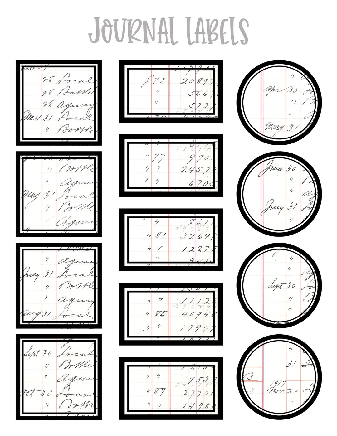 Ledger Journal Labels 1 Printable Labels Collage Sheet for Junk ...