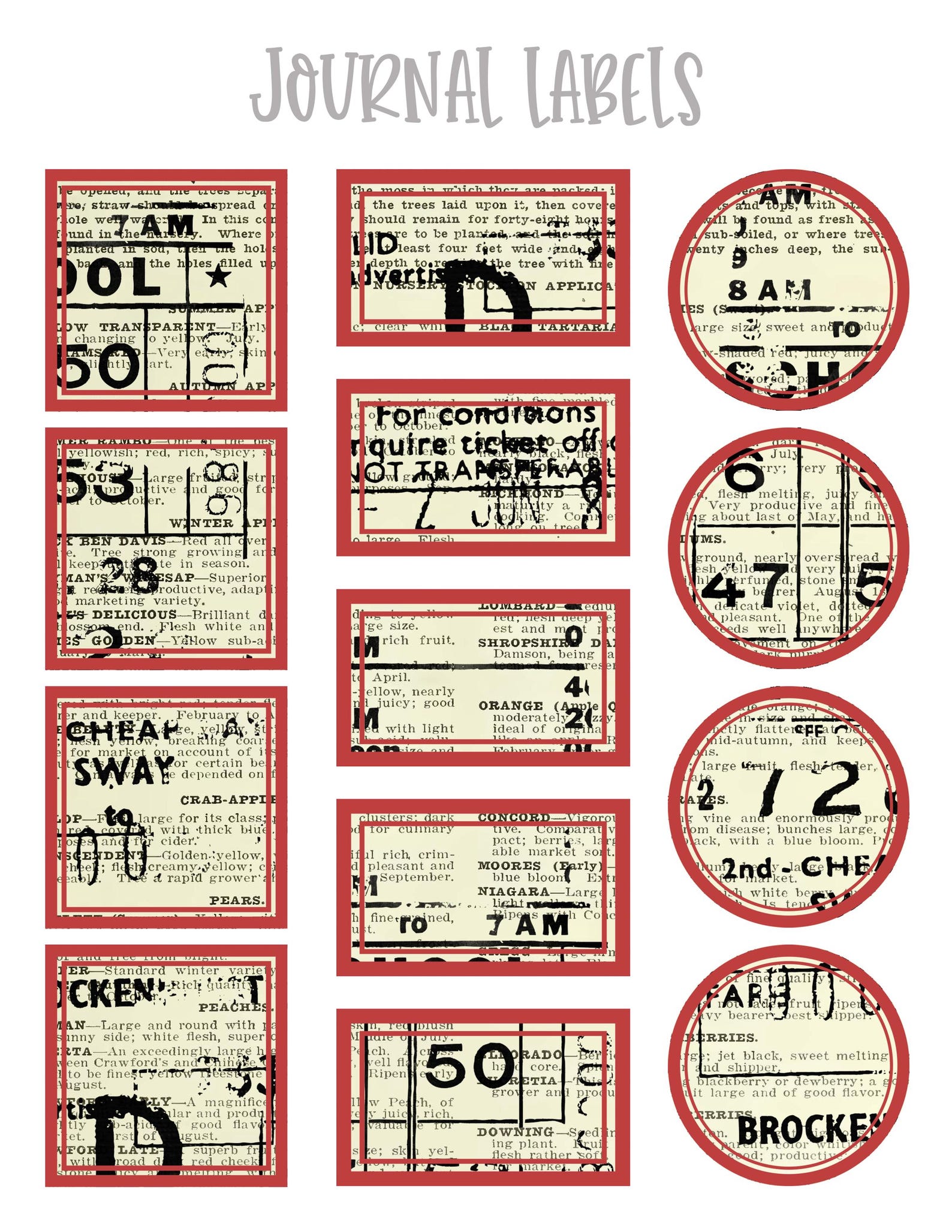 Stamped Journal Labels 1 Printable Labels Collage Sheet for Junk ...