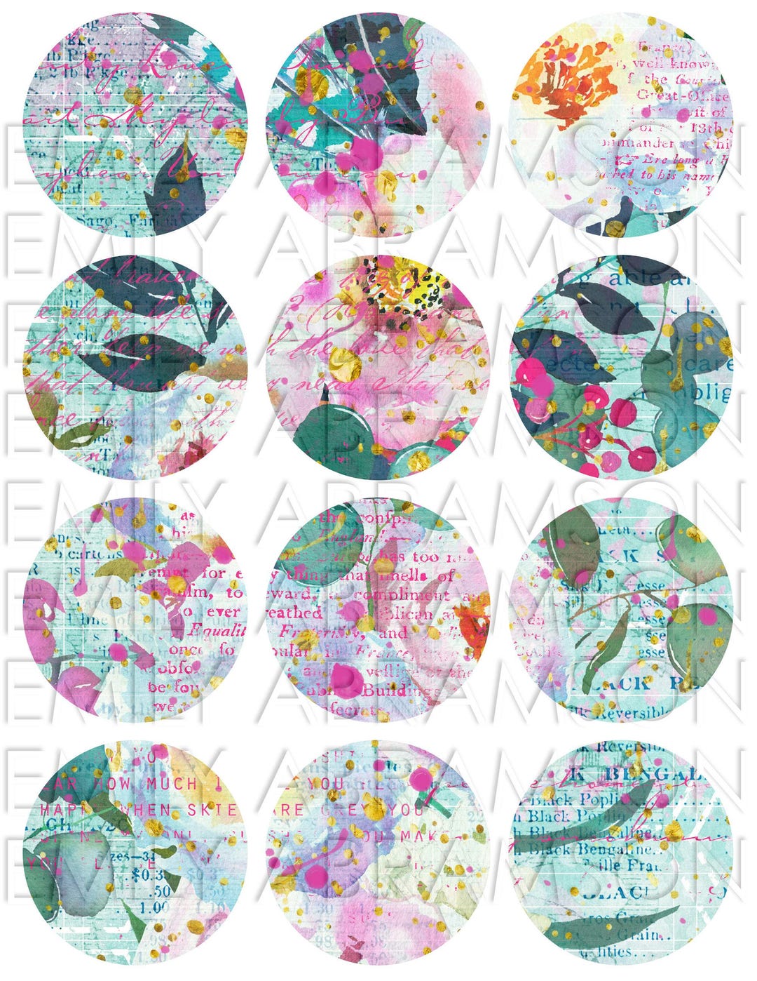 Painted Printable Circle Stickers Collage Sheet No. 2 for Junk ...