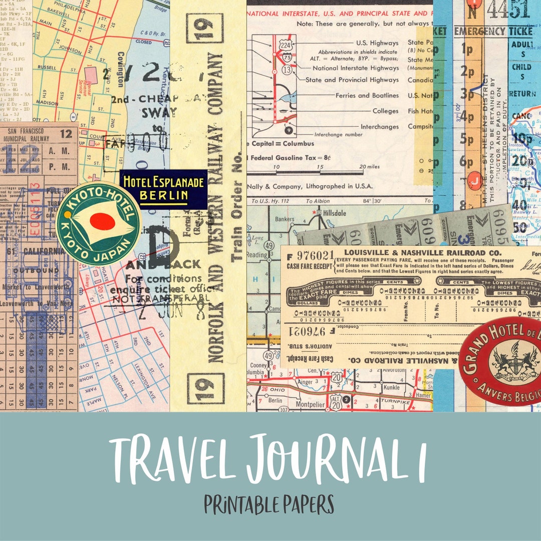 Travel Journal 1 Printable Digital Background and Journal Papers Junk ...