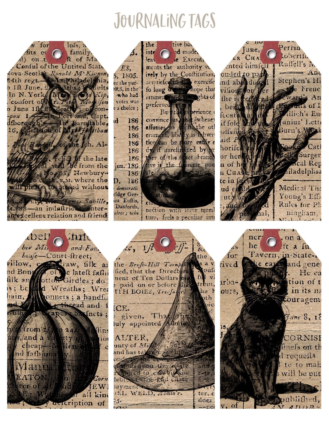 Scary Halloween 2 Journaling Tags Collage Sheet for Junk Journals - Etsy