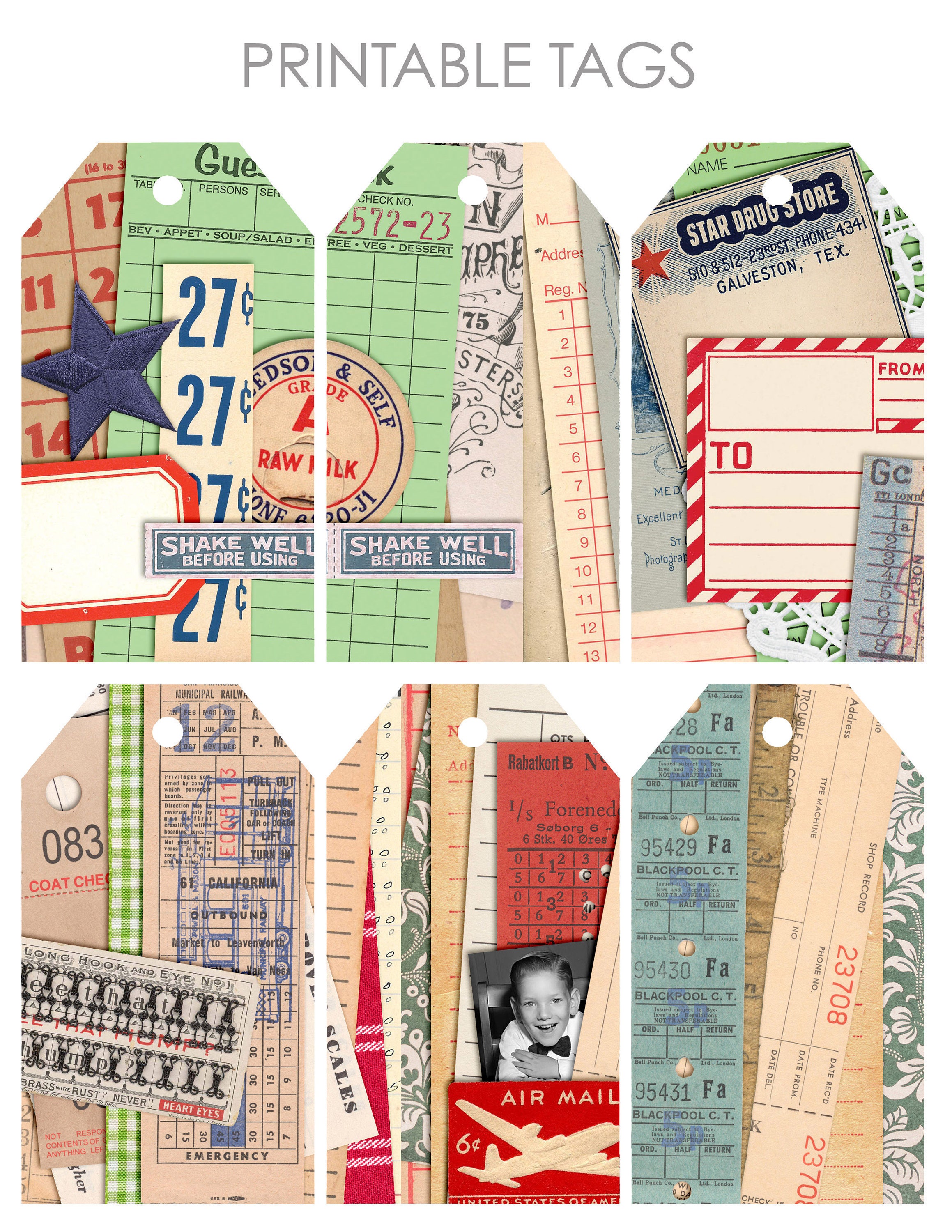 Paper Stacks Journaling Tags Collage Sheet Printable No. 1 for - Etsy