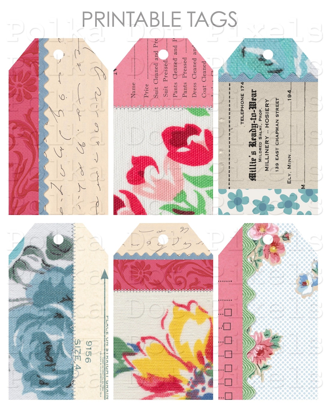 Old Linens 2 Collaged Journaling Tags Collage Sheet No. 2 for Junk ...