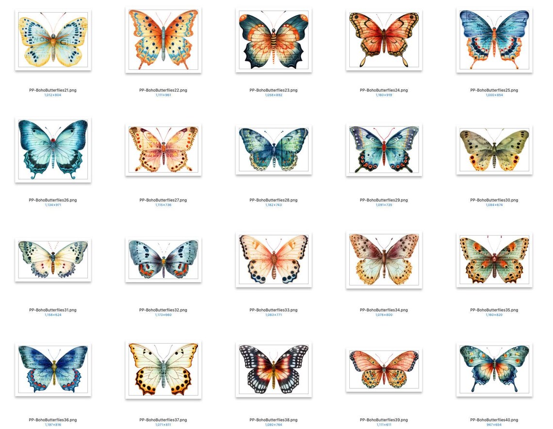 Boho Butterflies Clip Art and Fussy Cuts for Commercial Use - Etsy