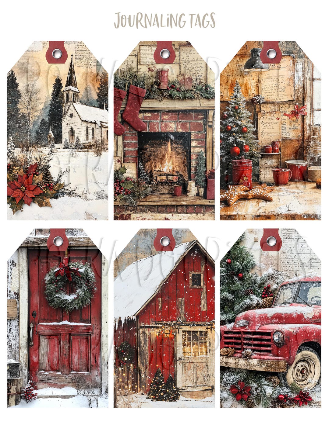 Farm Christmas Tags Journaling Tags Collage Sheet for Junk Journals - Etsy