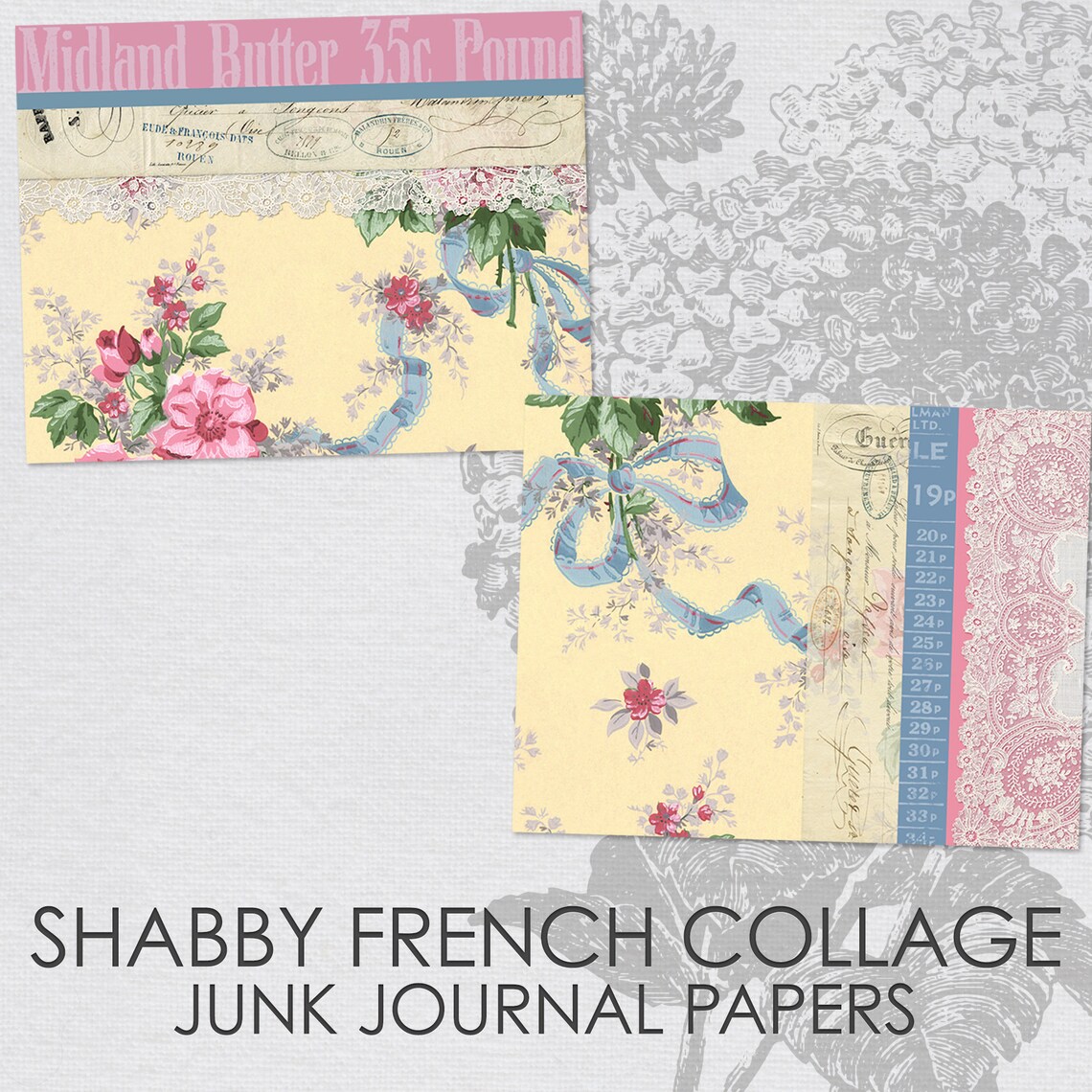 Shabby French Collage Printable Digital Background and Journal | Etsy