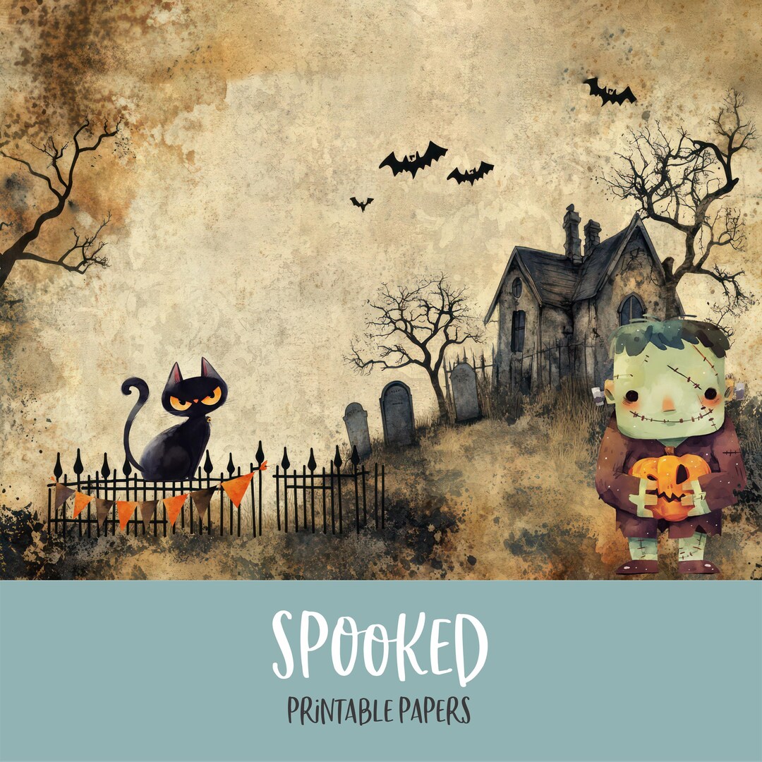 Spooked Halloween Printable Digital Background and Journal Papers Junk ...