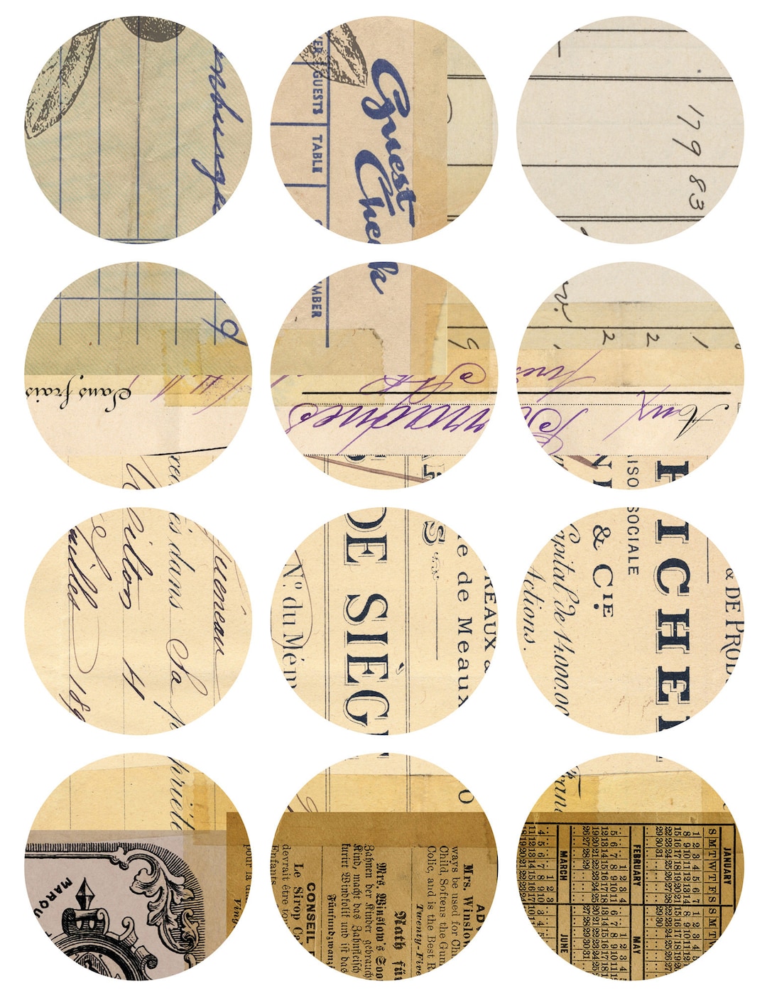 Printable Circle Stickers Collage Sheet No. 10 for Junk Journaling ...