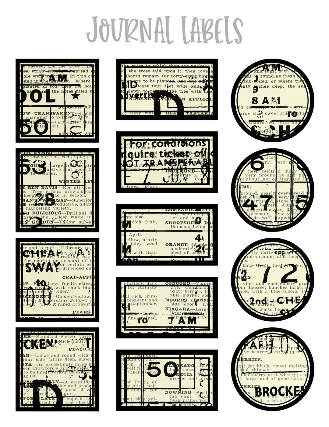 Stamped Journal Labels 1 Printable Labels Collage Sheet for Junk ...