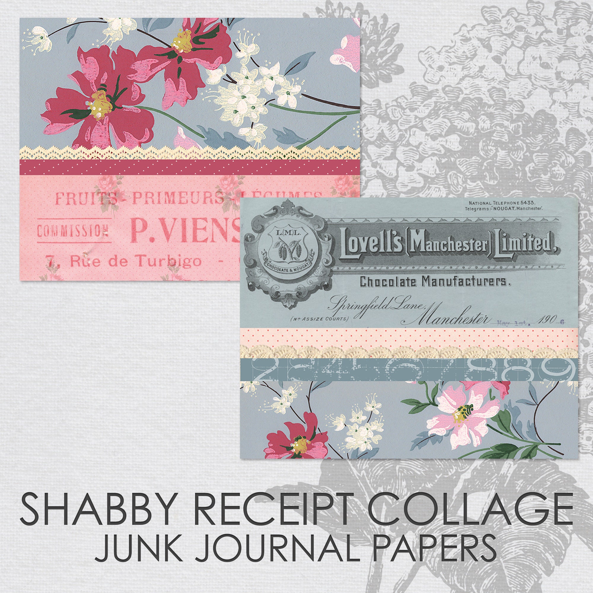 Shabby Receipt Collage Printable Digital Background and - Etsy