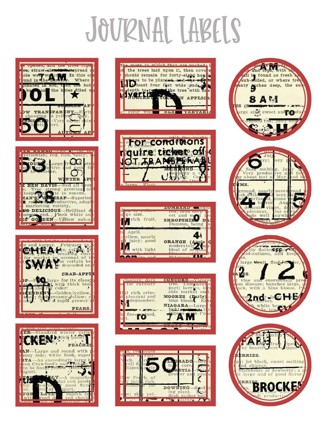 Stamped Journal Labels 1 Printable Labels Collage Sheet for Junk ...
