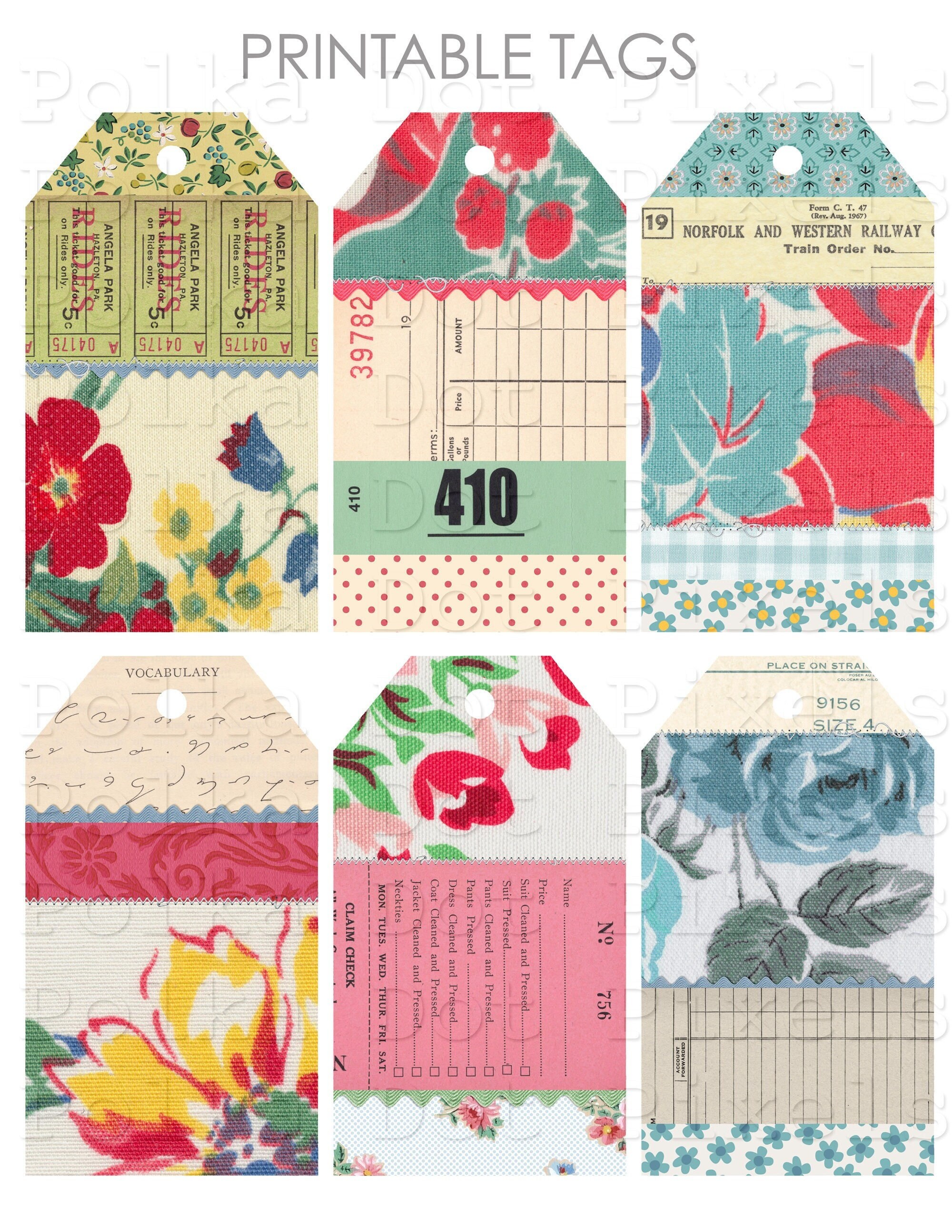 Collaged Journaling Tags Collage Sheet No. 5 for Junk Journals - Etsy