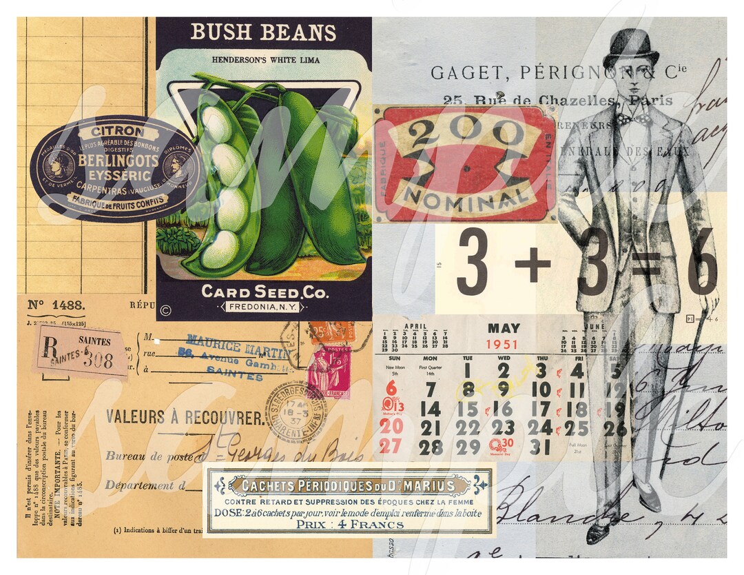 Digital Ephemera Collage Sheet Printable No. 2 for Junk Journals and ...