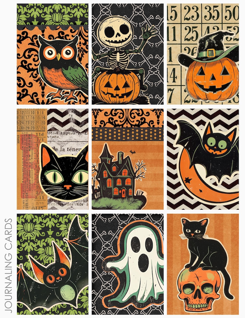 Retro Halloween ATC ACEO Project Life Journaling Cards for Junk ...