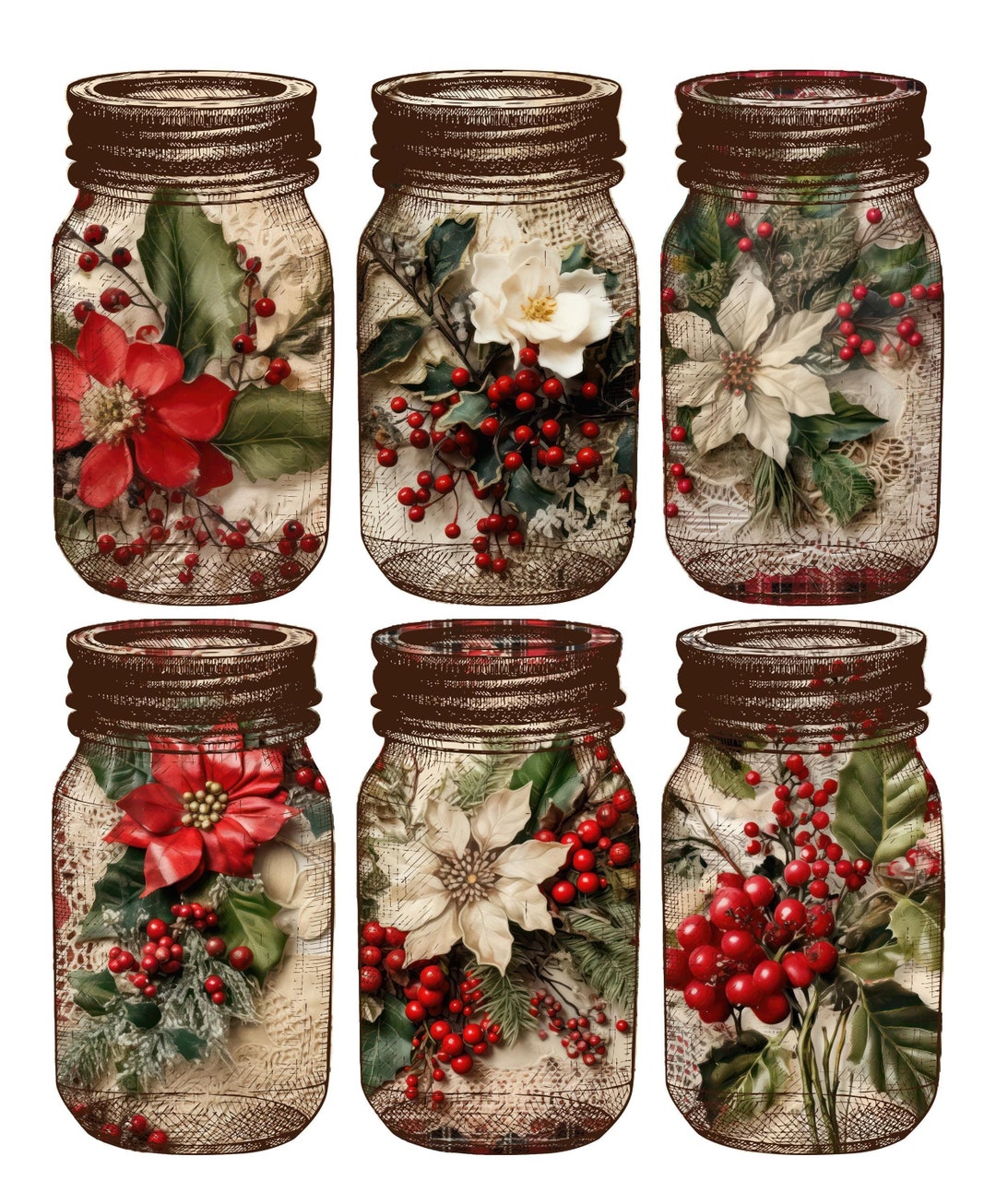 Christmas Tartan Mason Jars Collage Sheet for Junk Journals and Fussy ...