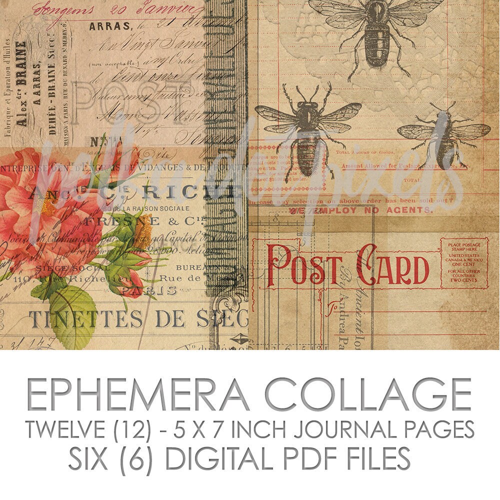 Ephemera Collage Digital Junk Journal Printable Pages Paper | Etsy