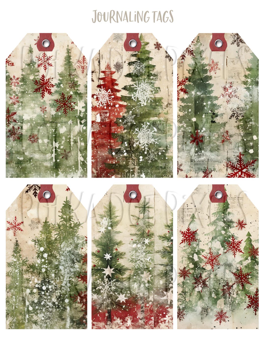Christmas Forest Tags Journaling Tags Collage Sheet for Junk Journals ...