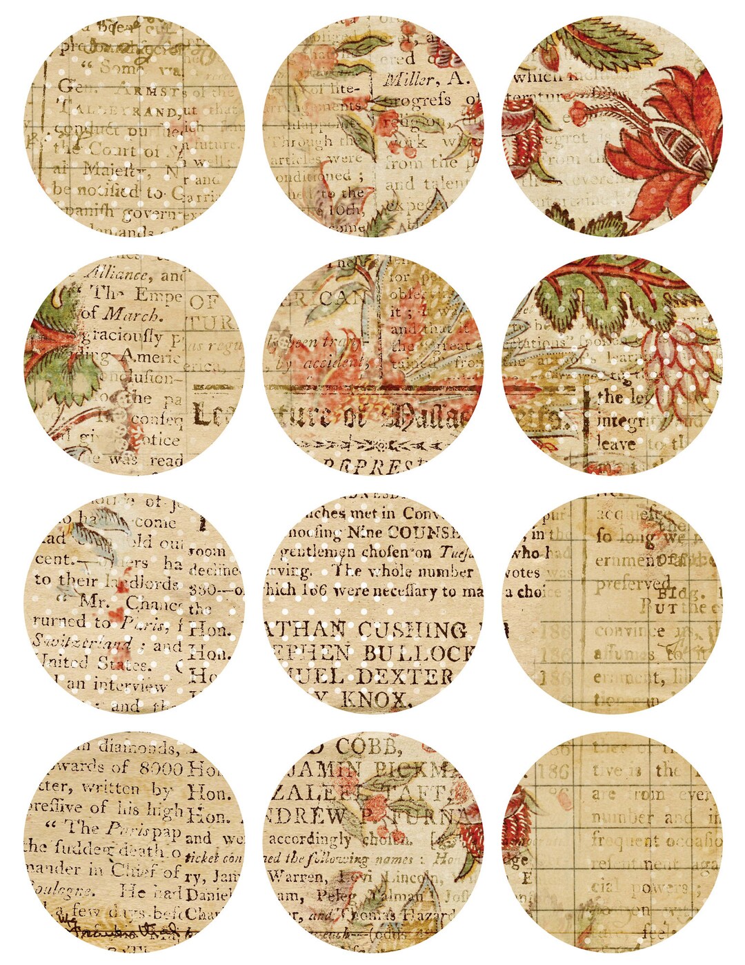 Printable Circle Stickers Collage Sheet No. 5 for Junk Journaling ...