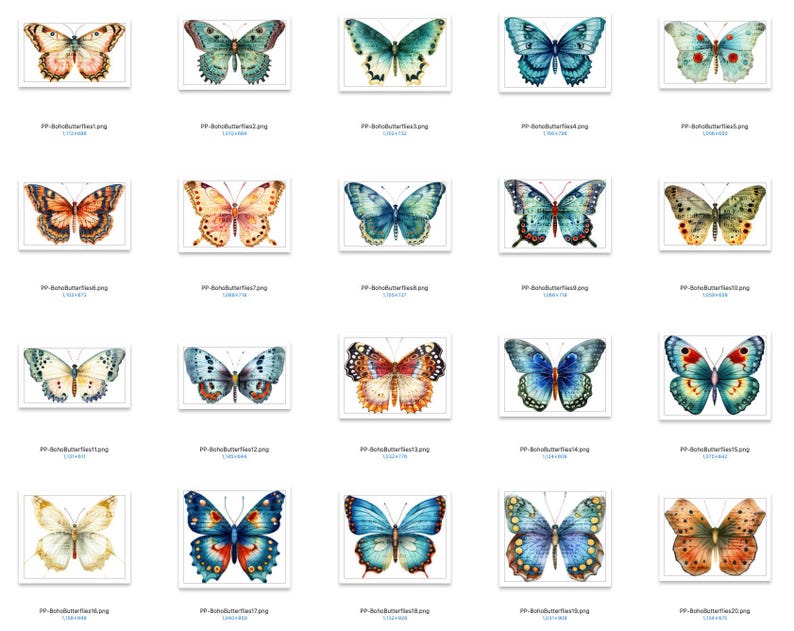 Boho Butterflies Clip Art and Fussy Cuts for Commercial Use - Etsy