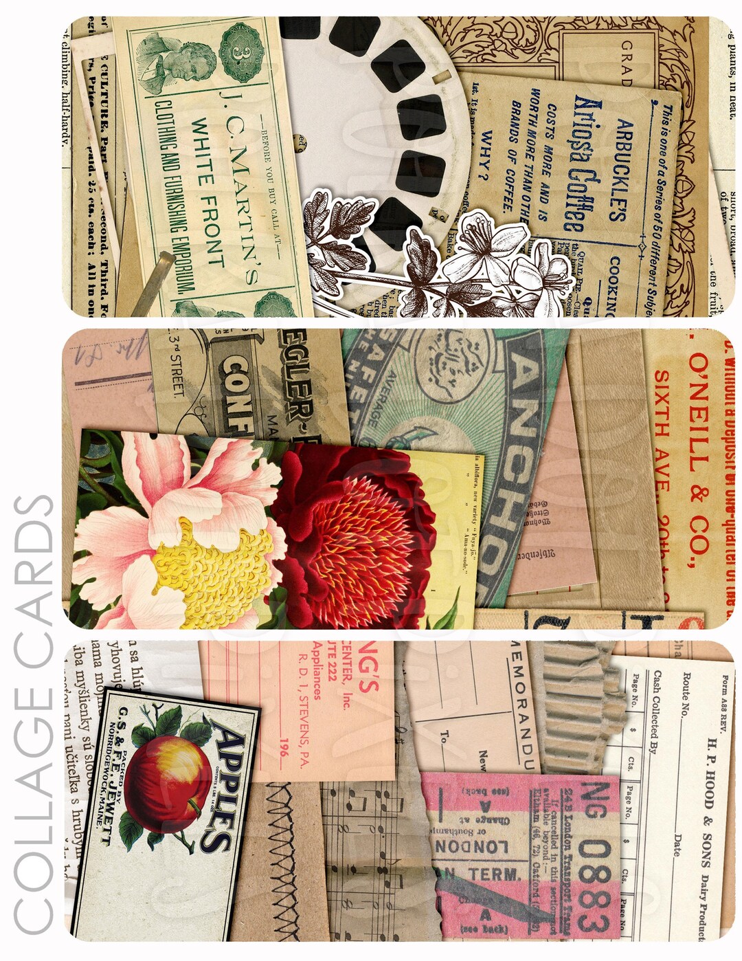 Paper Stacks Collage Cards Printable Ephemera 21 for Junk Journaling ...