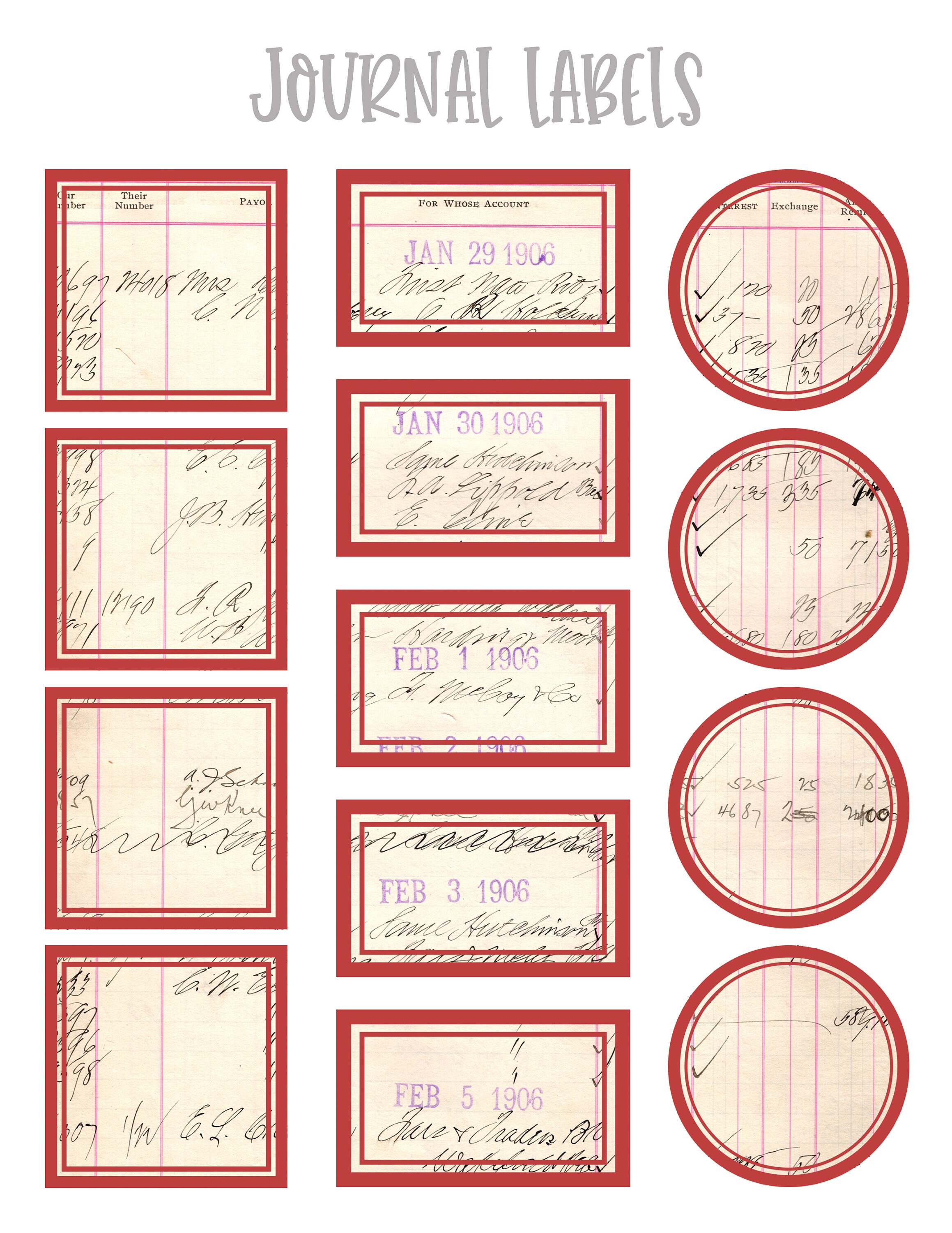 Ledger Journal Labels 2 Printable Labels Collage Sheet for Junk ...