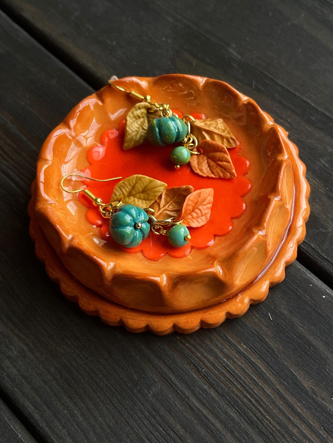 Clay Pumpkin Pie Trinket Dish for Jewelry, Handmade Thanksgiving Fall ...