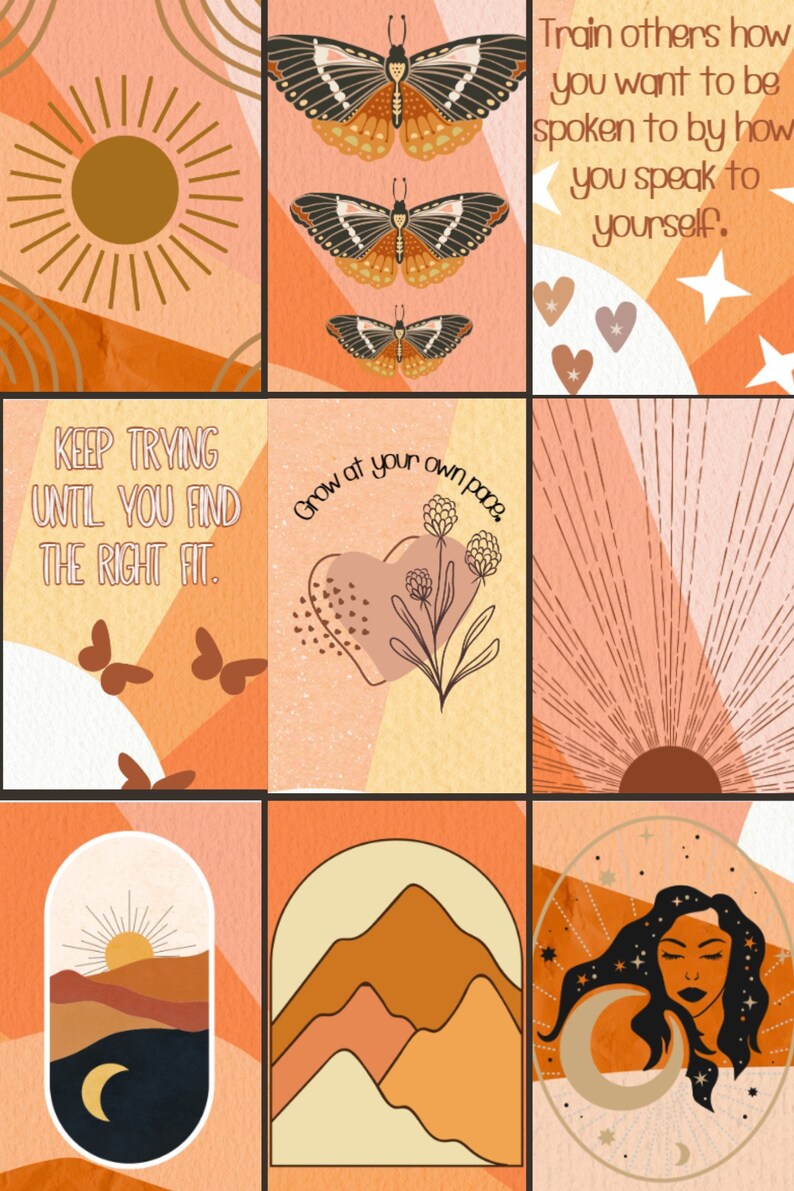 Empowering Boho Collage: Wall Collage Kit, Orange and Brown Collage Kit ...