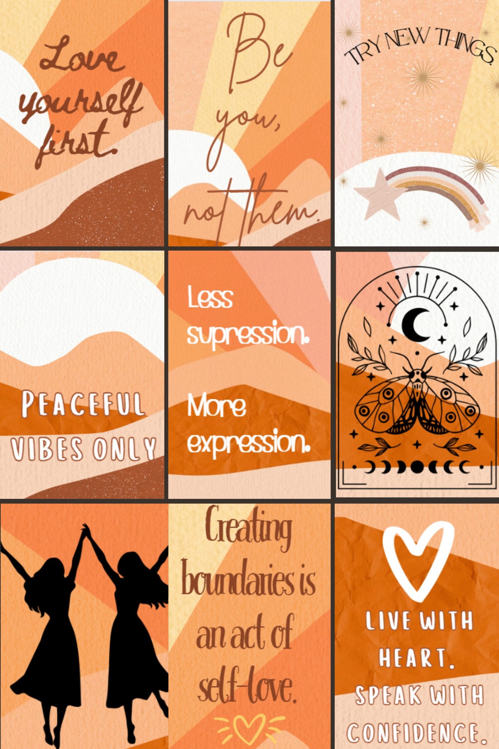 Empowering Boho Collage: Wall Collage Kit, Orange and Brown Collage Kit ...